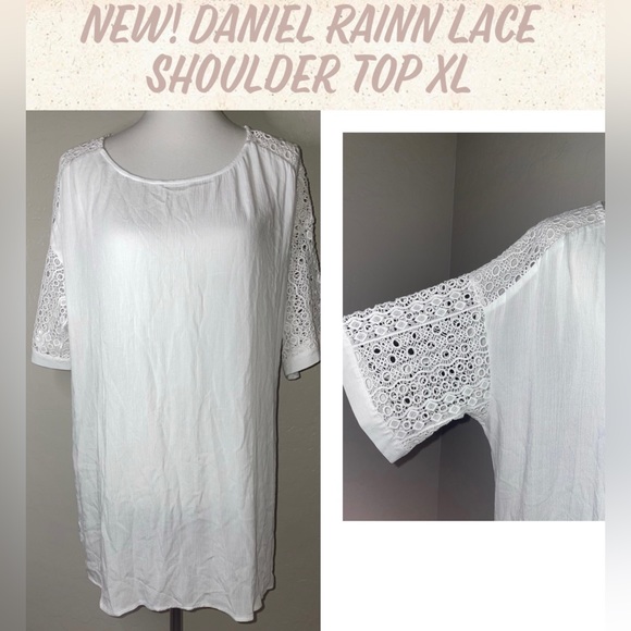 Daniel Rainn | Tops | New Daniel Rainn Lace Shoulder White Gauze Blouse ...